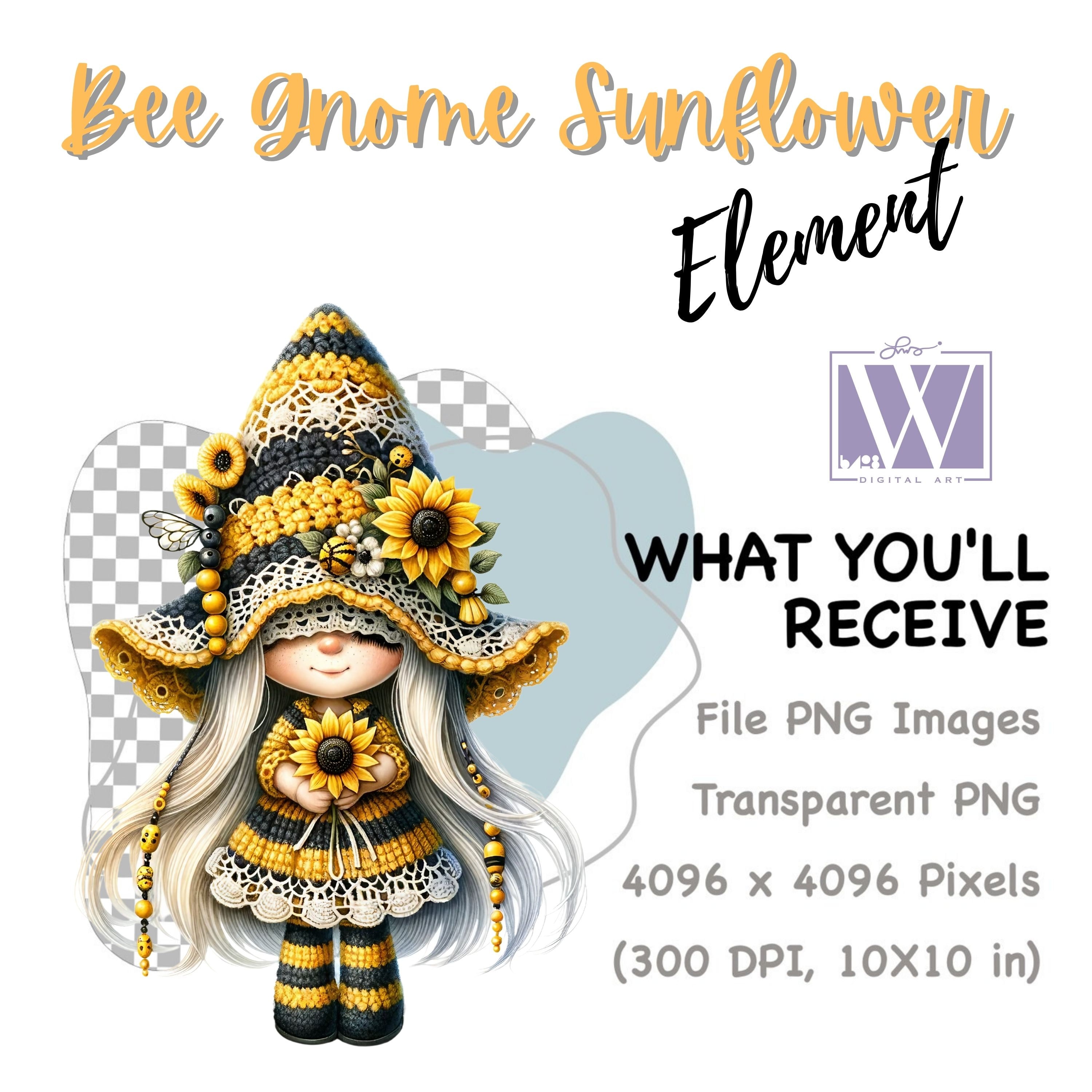 Bee Gnome Sunflower Clipart Bundle, Chibi Gnome Clipart, Spring Gnome ...