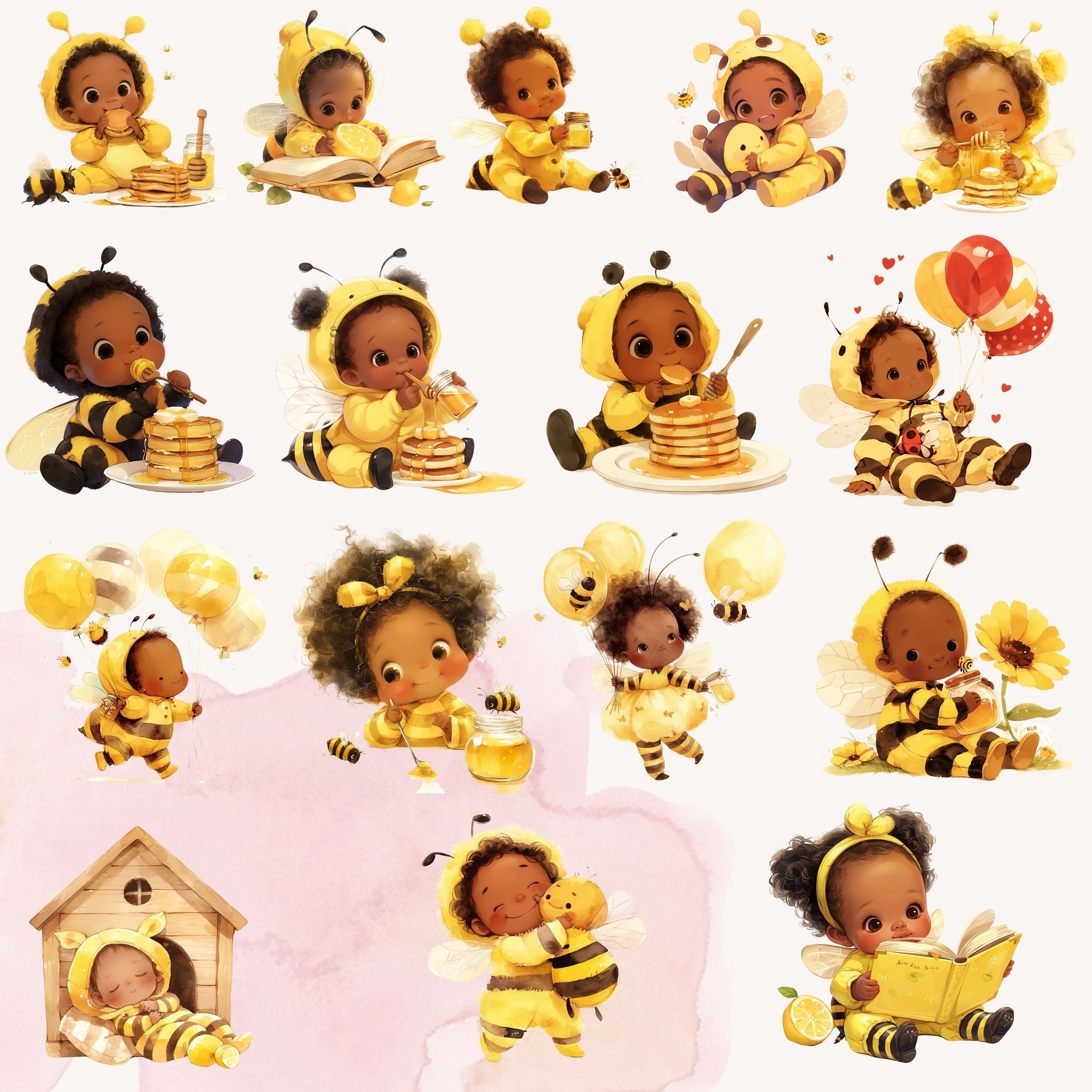 Cute Little Bee Lemon Clipart Bundle, Chibi Baby Bee Clipart, Spring ...