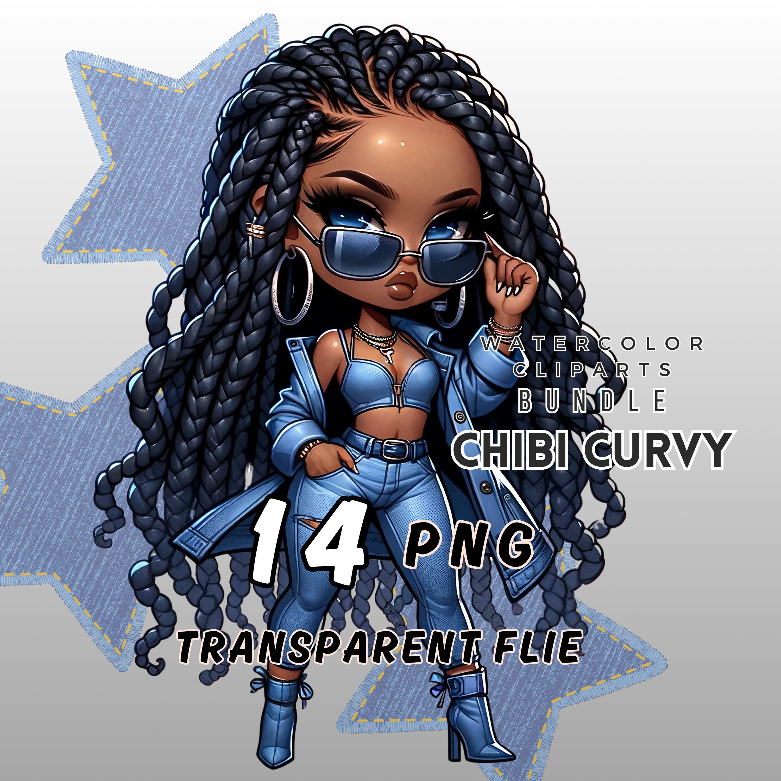 African American Chibi, Sassy Denim, POD PNG Files - Etsy