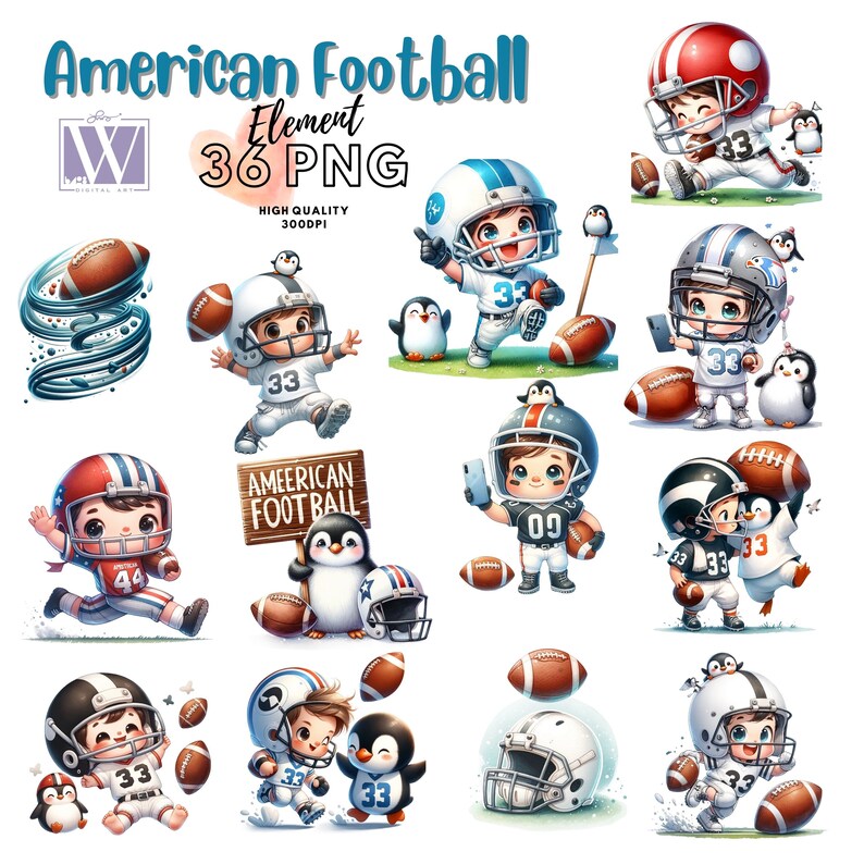 Cute American Football Watercolor Clipart Set, Cute Sports ...