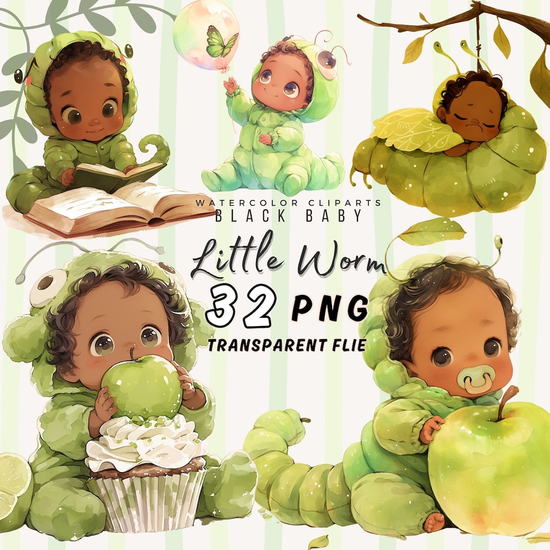 Cute Little Worm Clipart Bundle, Chibi Baby Worm Clipart, Spring Png ...