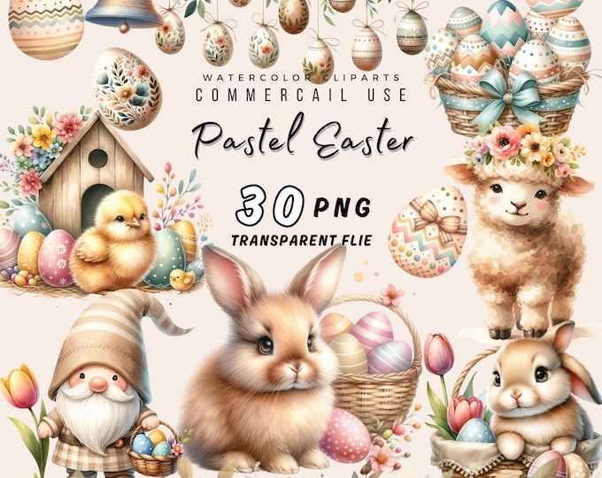Cute Easter Clipart Set - Watercolor Spring Easter Collection - Digital ...