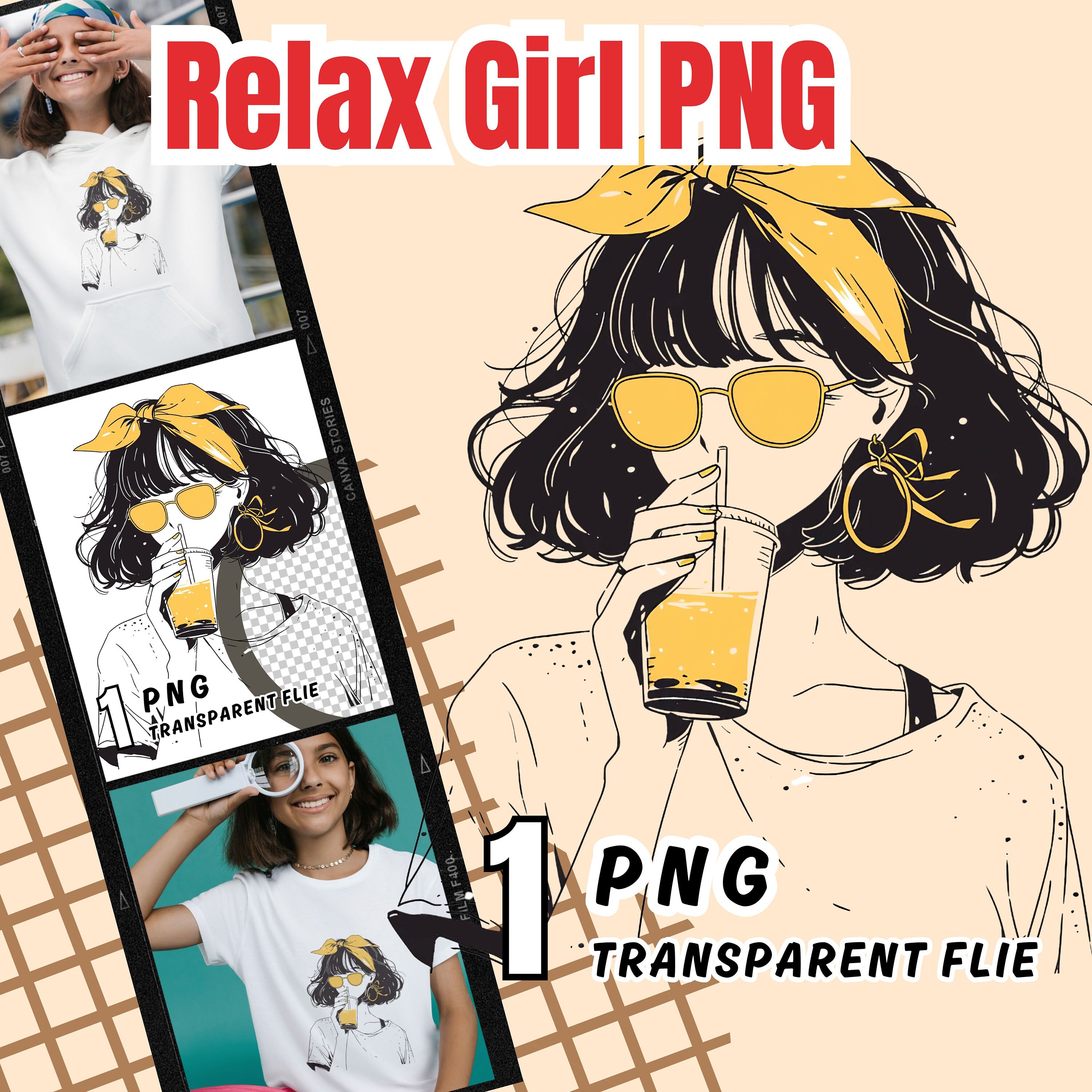 Relax Coffee Girl PNG, Boba Tea Girl PNG Boba Girls Glossy Sticker ...