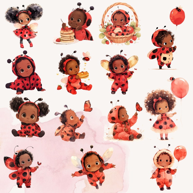 Ladybug Baby Clipart: African American PNG Elements (digital Download ...