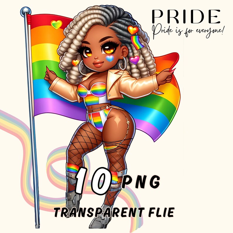 Fashion Chibi Pride Dolls Art, LGPTQ Pride American Girl a Fashion-forward Art, Bundle for POD ...