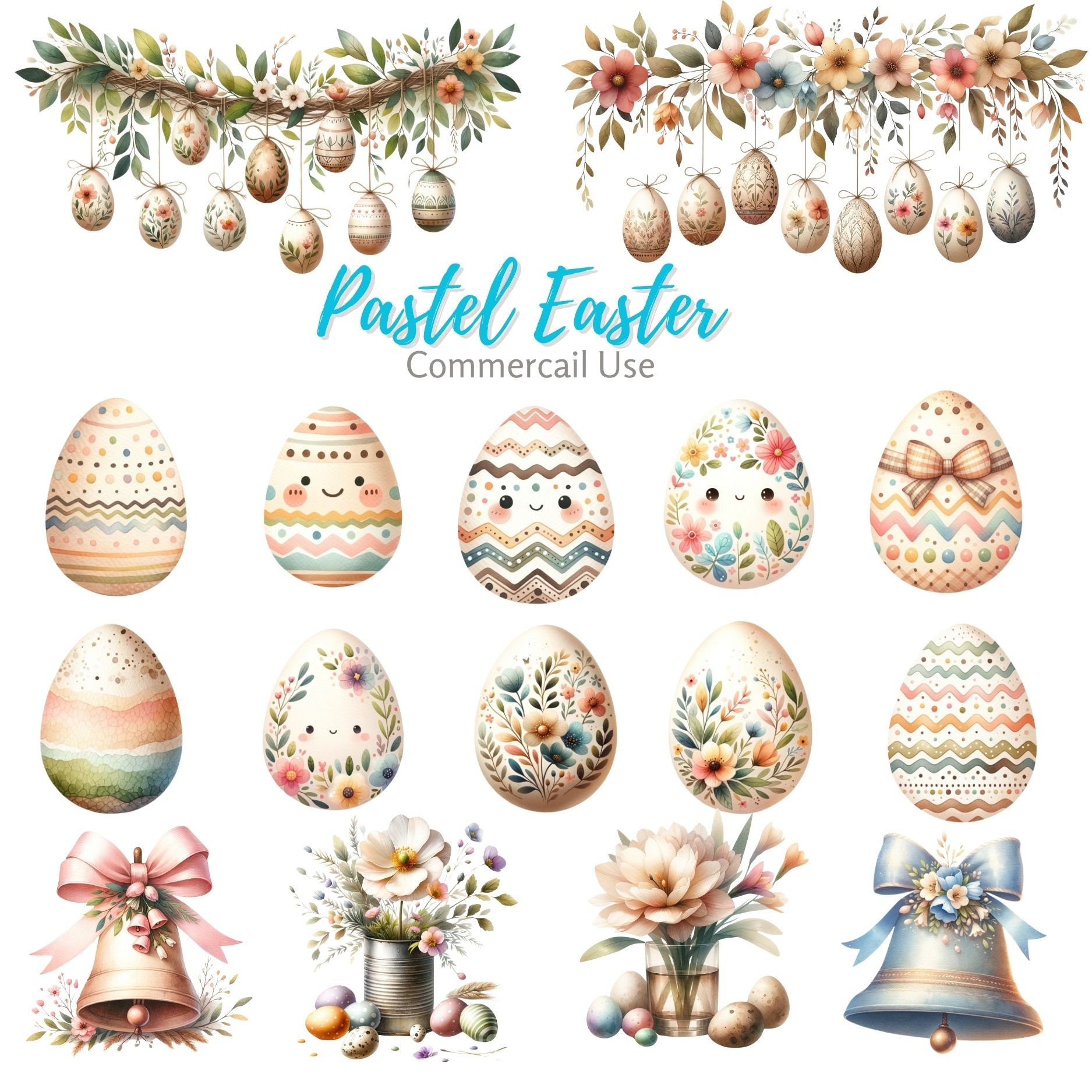 Pastel Easter Clipart, Digital Download, Easter Bunny Watercolor ...