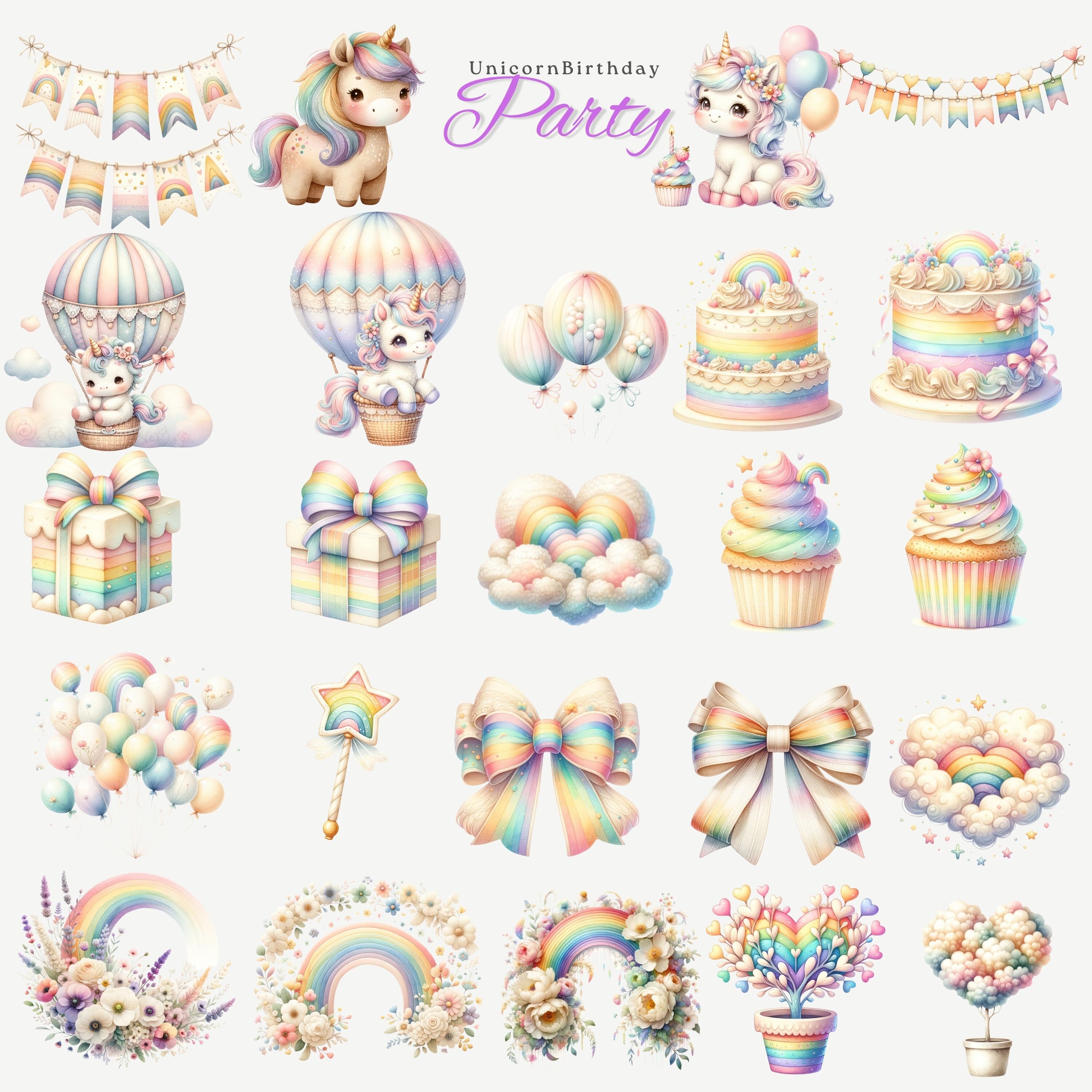 Cute Unicorn Rainbow Birthday Clipart, Unicorn Png, Magic Unicorn ...