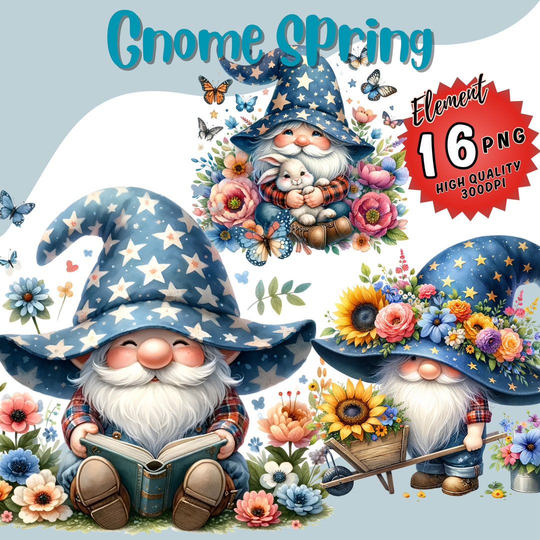 Spring Gnomes Clipart: Watercolor Pngs, Nursery Art (digital Download ...