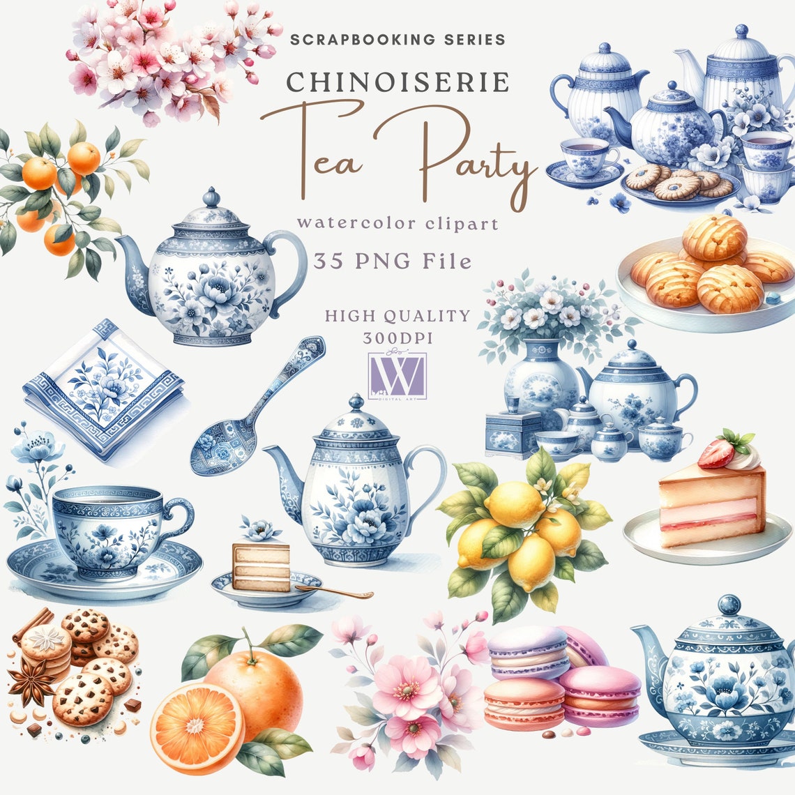 Watercolor Tea Time Clipart, Tea Time Clipart, Watercolor Desserts ...