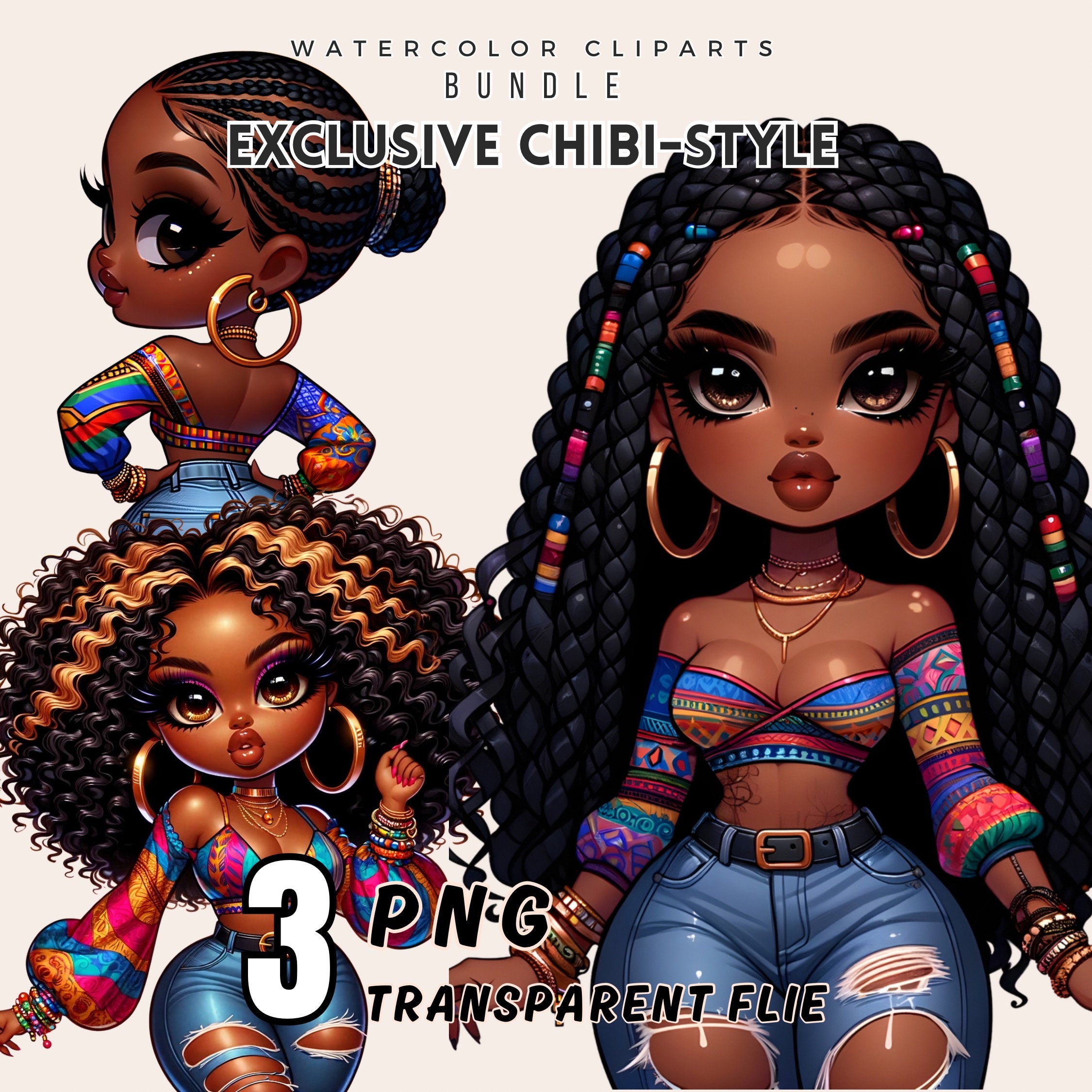 African American Chibi Woman PNG: Boho Travel Art (digital Download) - Etsy