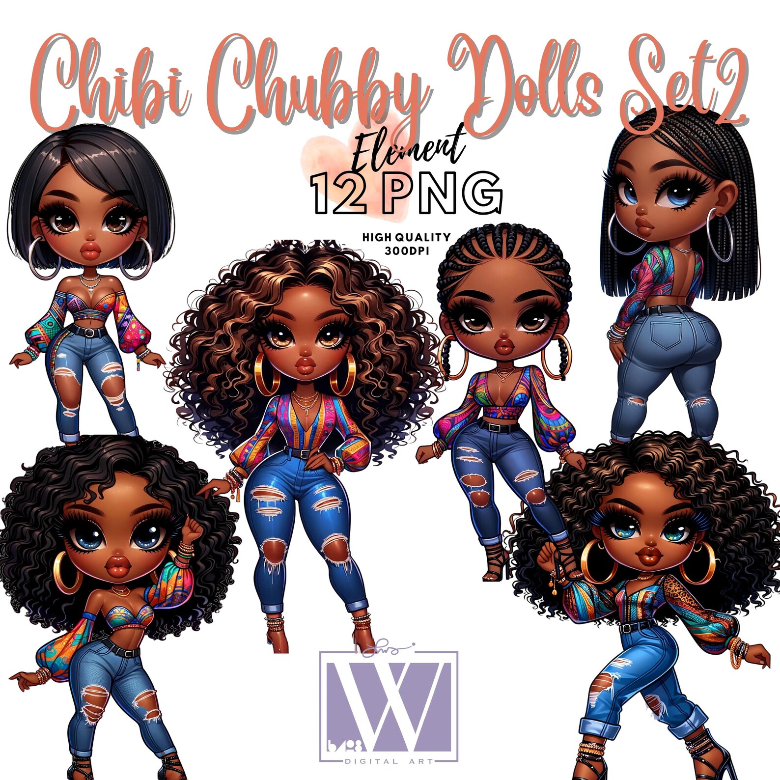 12 Exclusive African American Chibi Woman Transparent PNG Bundle ...