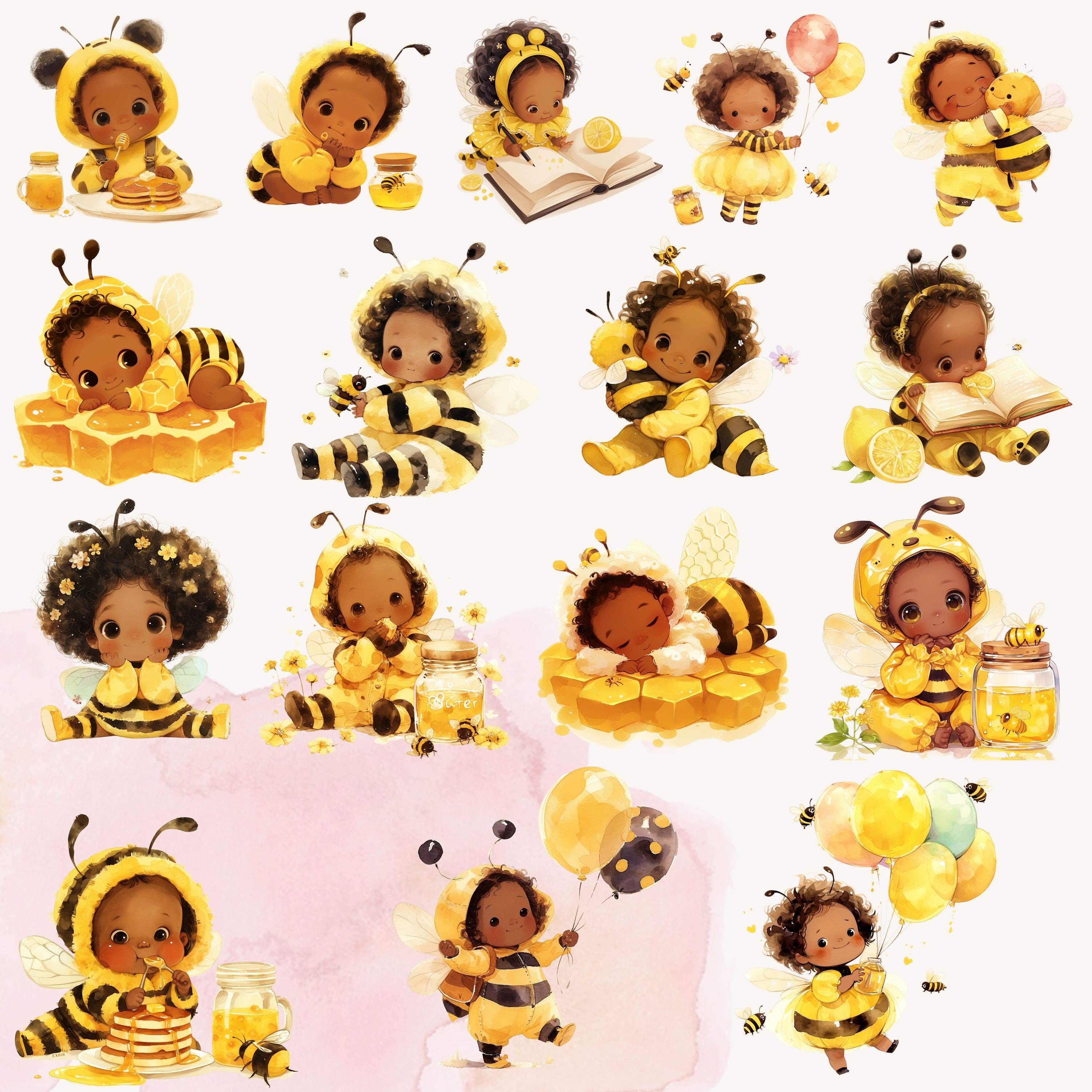 Cute Little Bee Lemon Clipart Bundle, Chibi Baby Bee Clipart, Spring ...