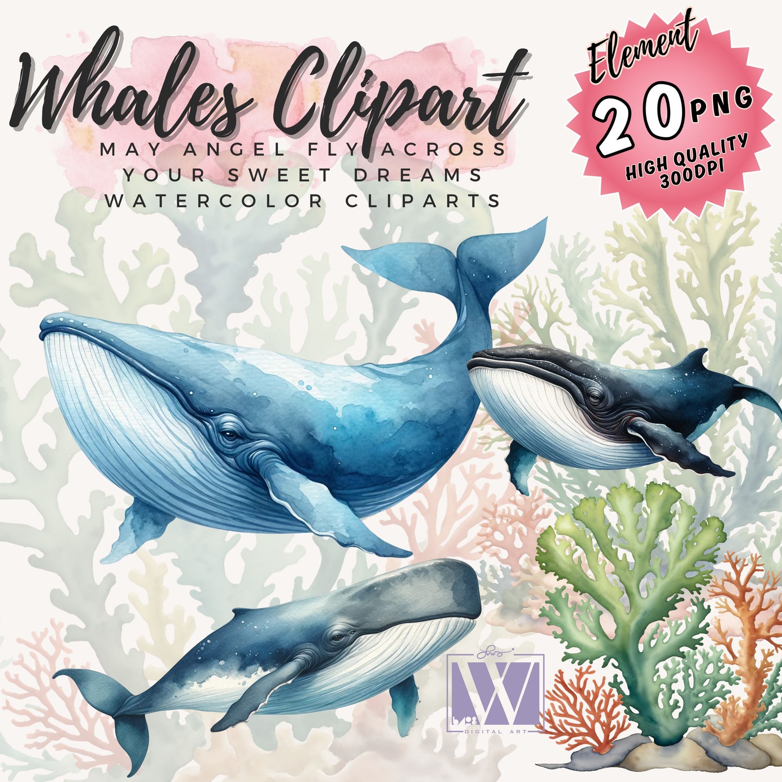 Cute Ocean, Whale Clipart Watercolor Element,whales Clipart, Marine ...