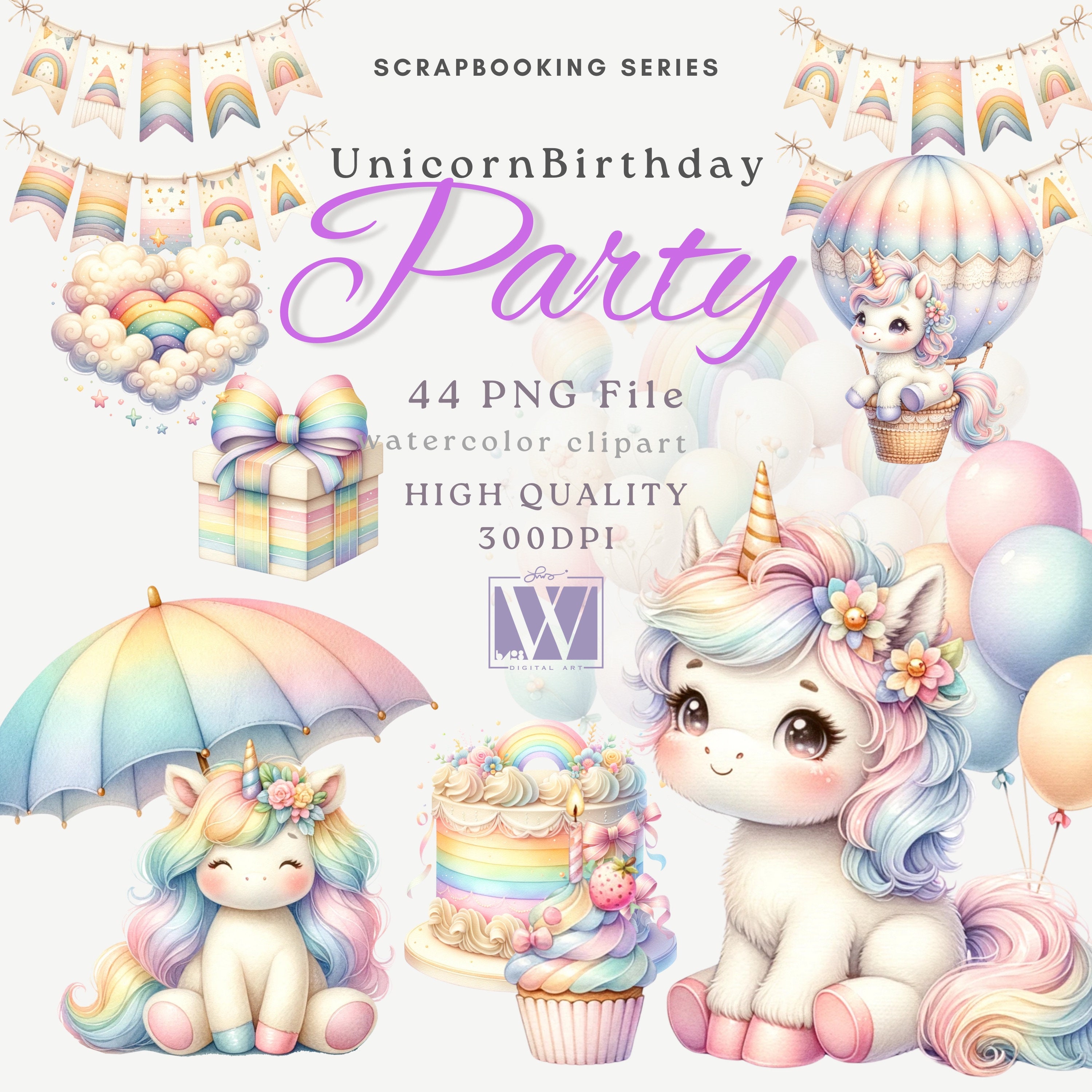 Cute Unicorn Rainbow Birthday Clipart, Unicorn Png, Magic Unicorn ...