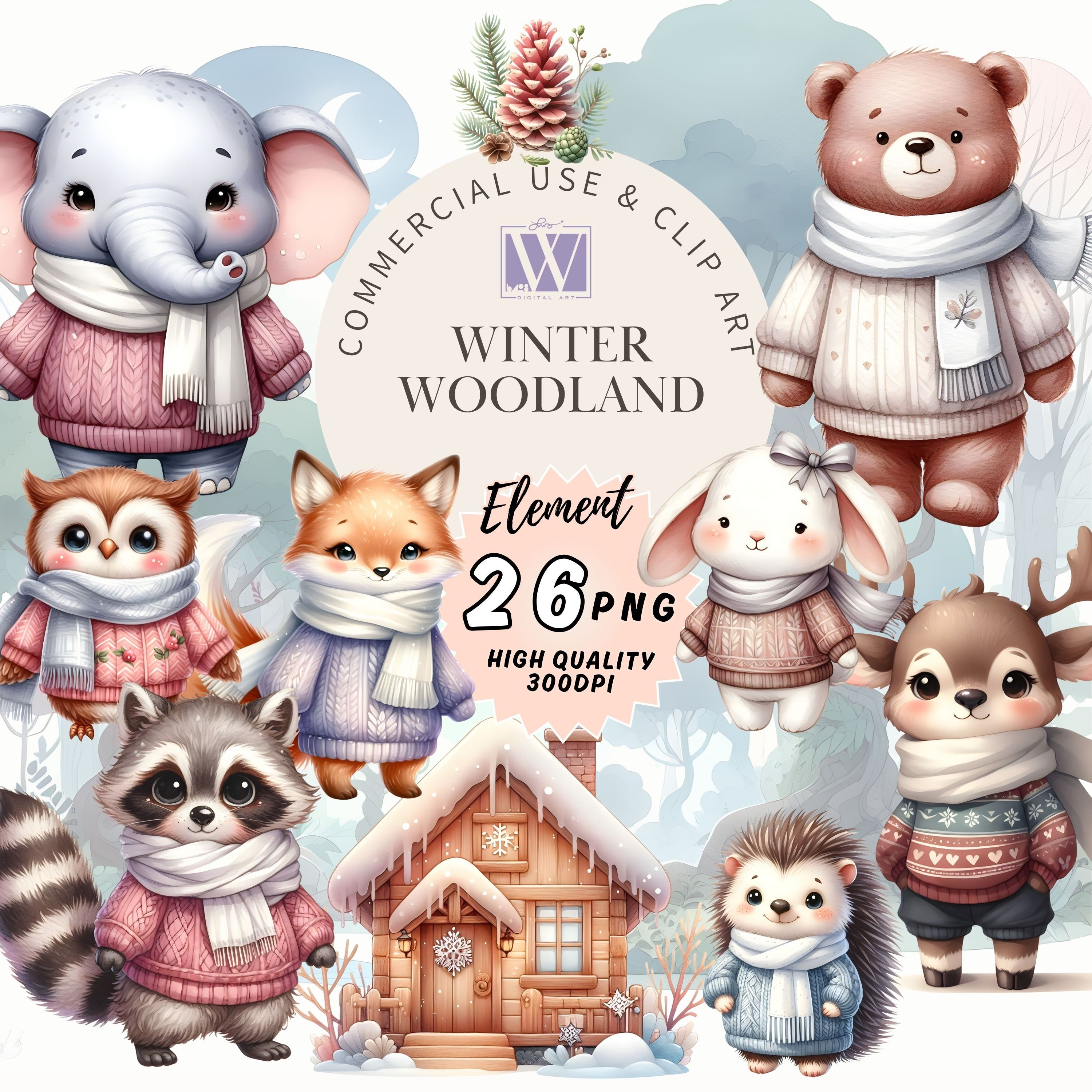Cute Woodland Animal Clipart, Forest Animals, Winter Clipart, Digital ...