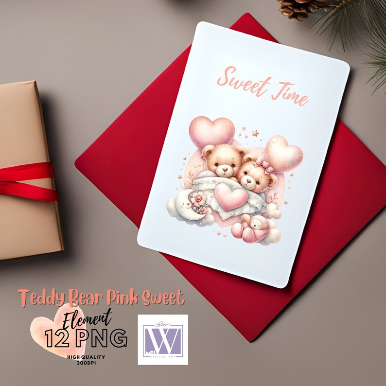 Cute Teddy Bear Pink Valentine Clip Art, Teddy Couple Digital Art ...