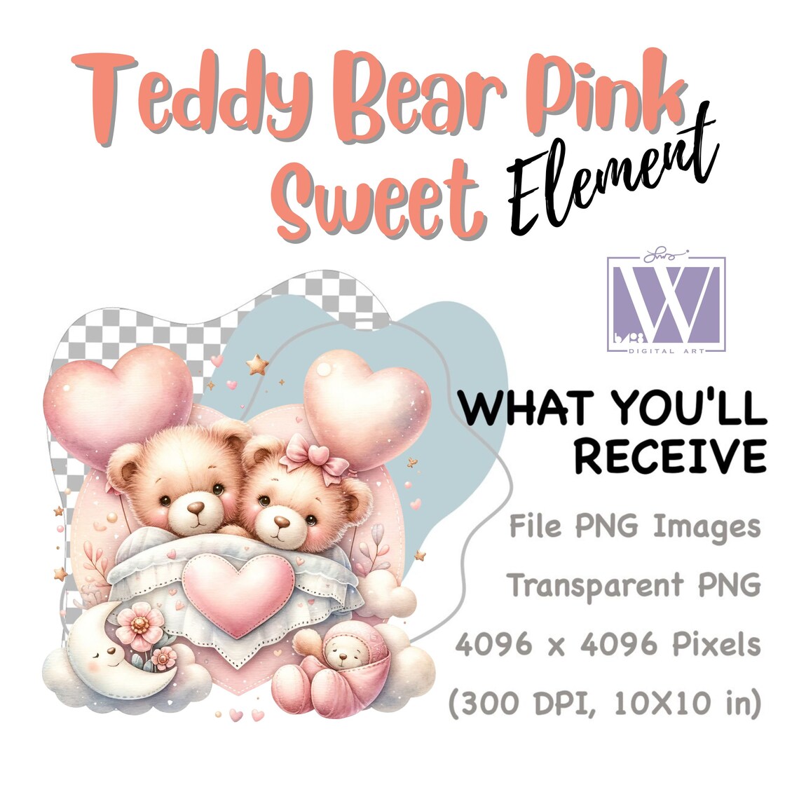 Cute Teddy Bear Pink Valentine Clip Art, Teddy Couple Digital Art ...