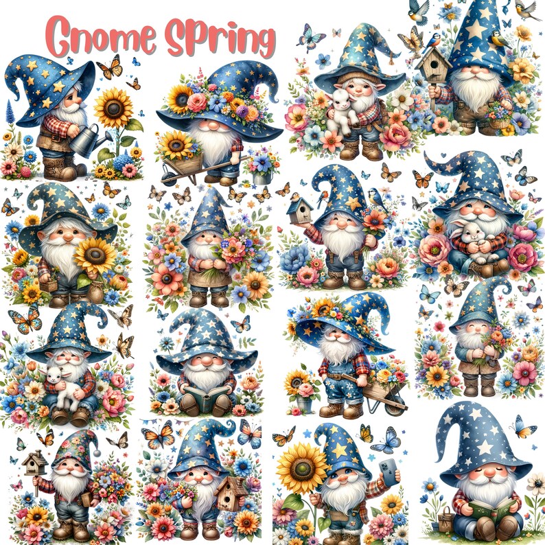 Spring Gnomes Clipart: Watercolor Pngs, Nursery Art (digital Download ...