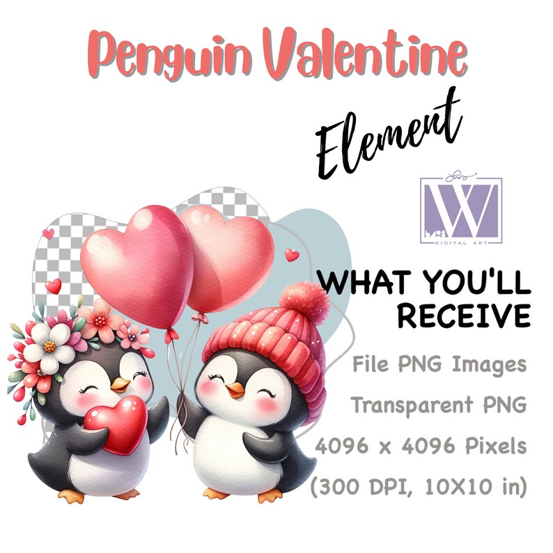 Cute Penguin Sweet Love, Penguins Watercolor Clipart, Romantic Animal ...