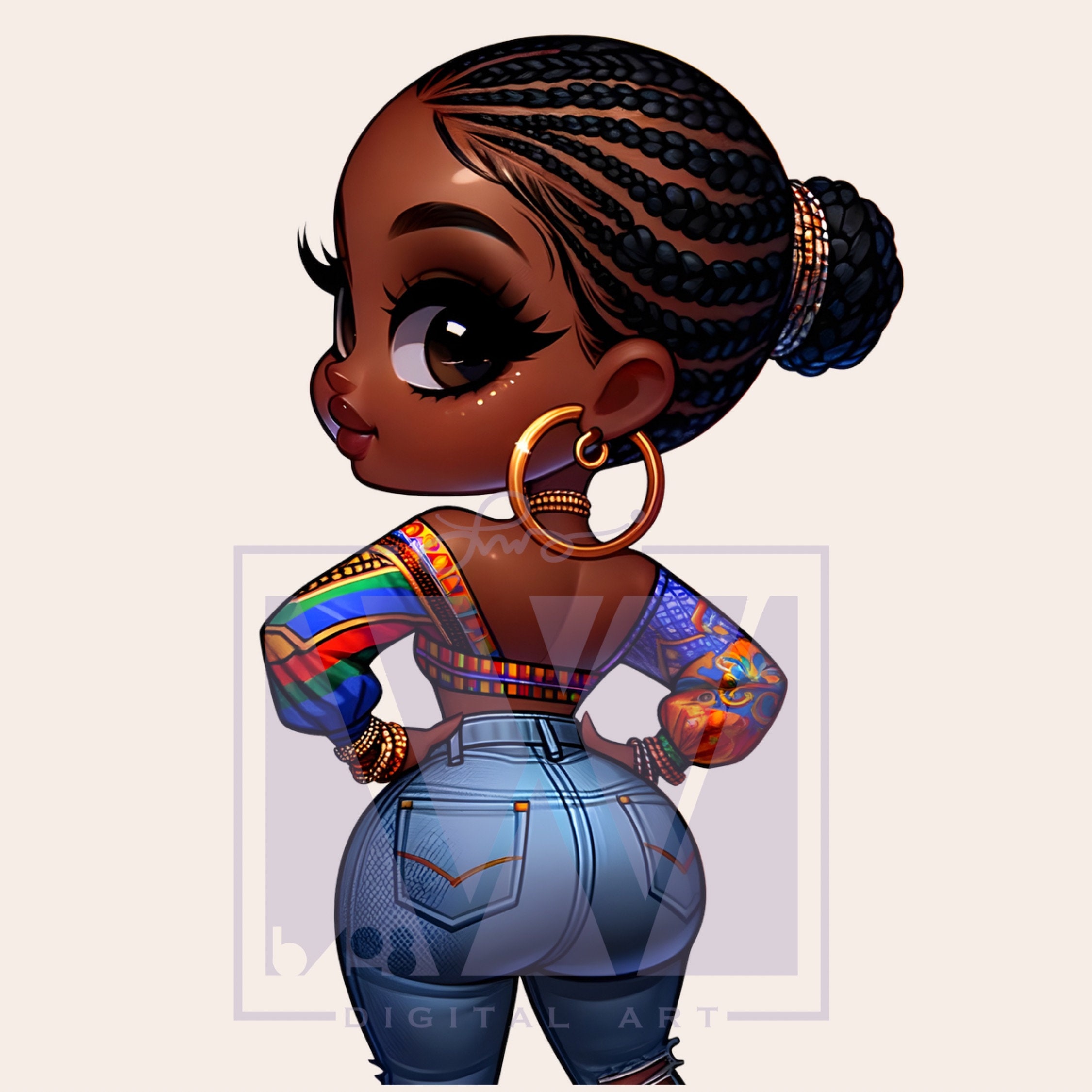 African American Chibi Woman PNG: Boho Travel Art (digital Download) - Etsy