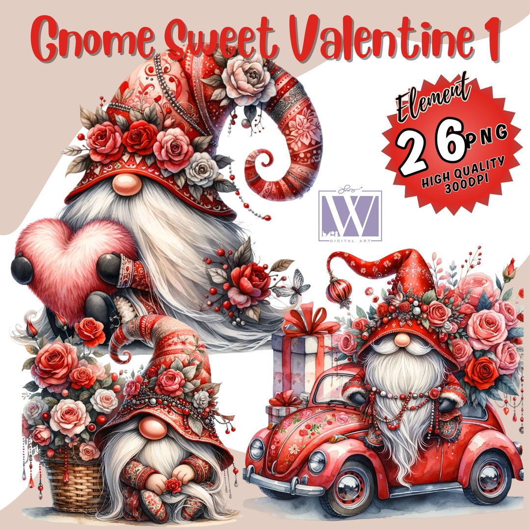 Valentines Gnome Clipart Bundle, Valentines Clipart, Valentines Png ...