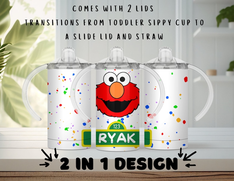 Elmo 12 Oz Sippy Cup Personalized 2 in 1 Design Transitions From ...