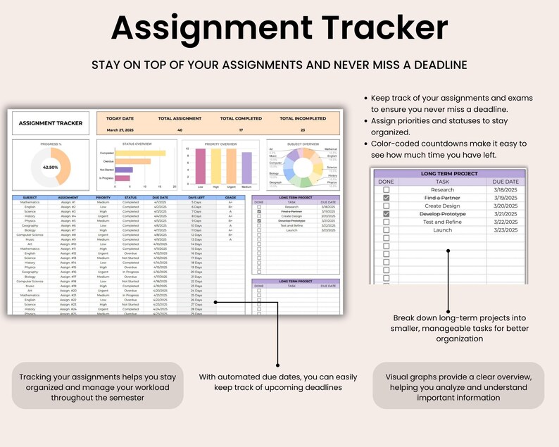 Student Planner Spreadsheet, School Assignment Tracker Google Sheets ...