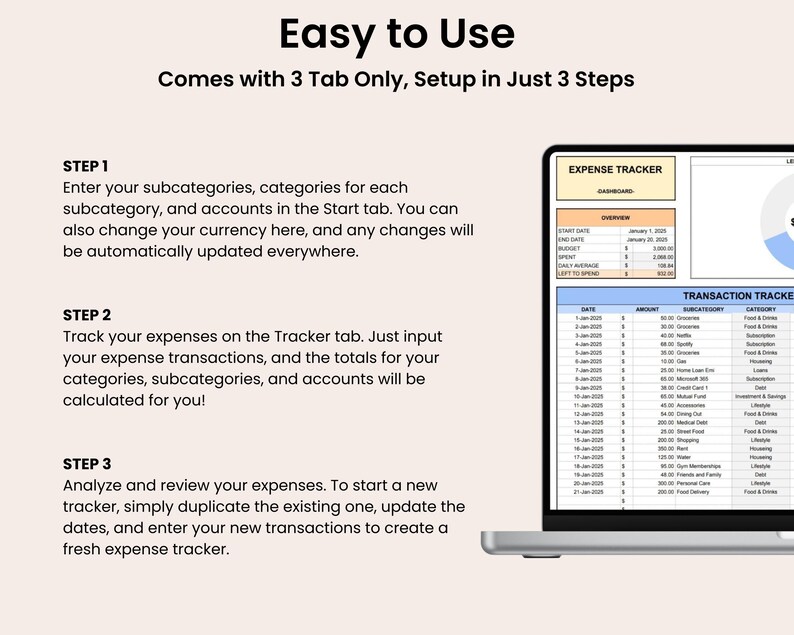 Expense Tracker Spreadsheet for Google Sheets, Expense Tracker Template ...