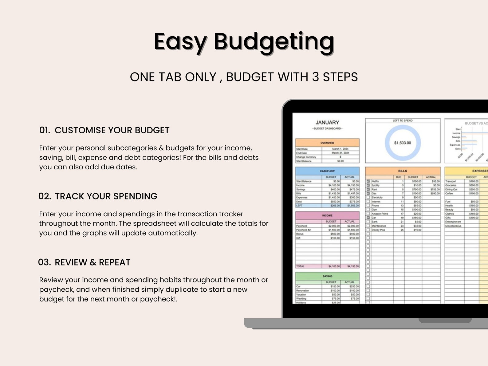 Easy Budget Planner for Google Sheet Budget Spreadsheet Weekly ...