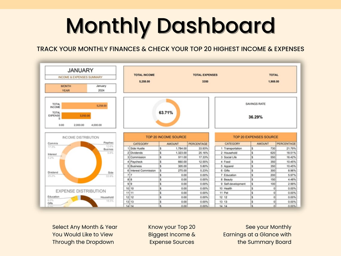 Income and Expense Tracker Spreadsheet Personal Financial Planner Excel ...