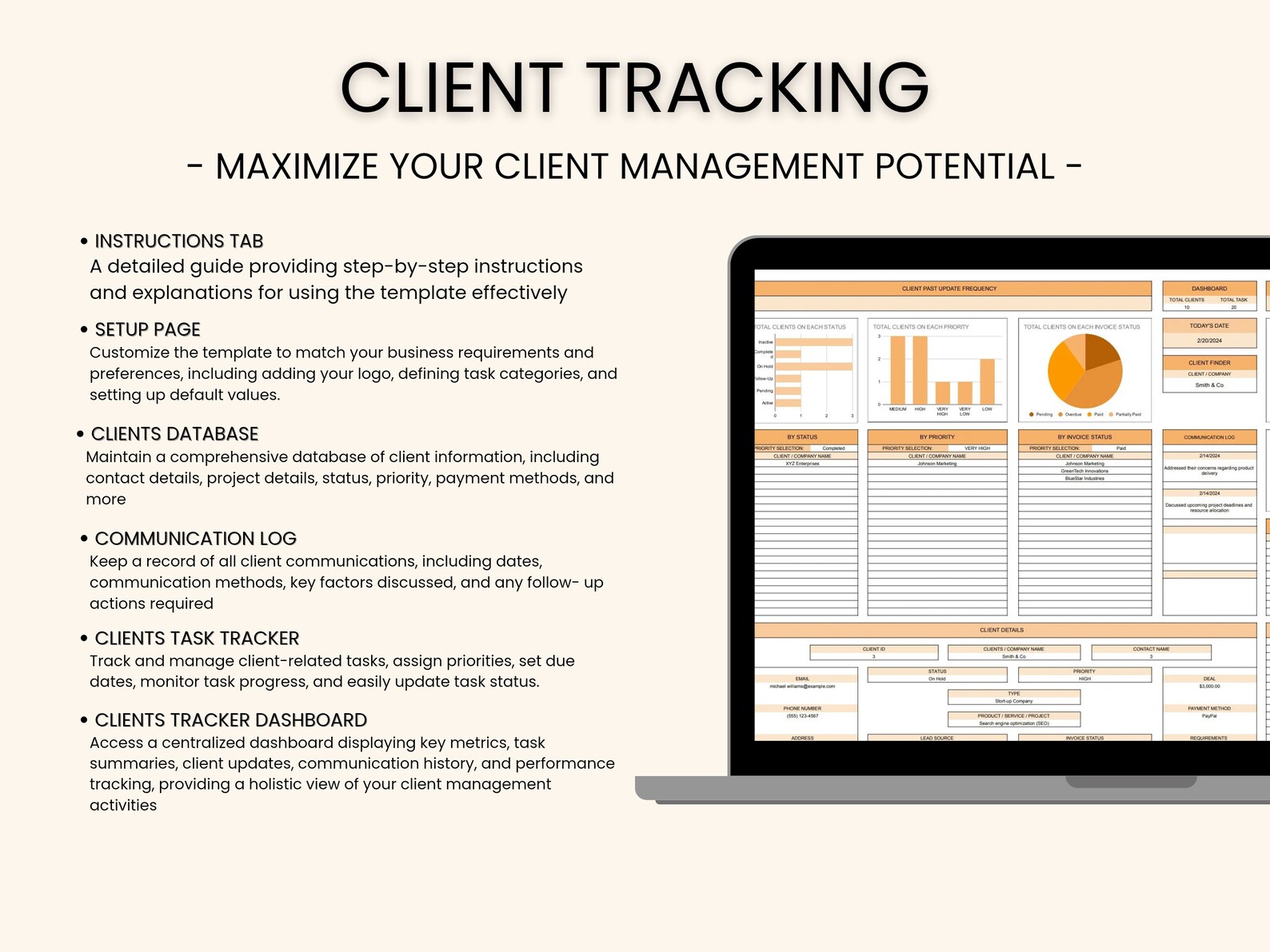 Client Tracker & Management for Small Businesses | CRM Tracker W/ Task ...
