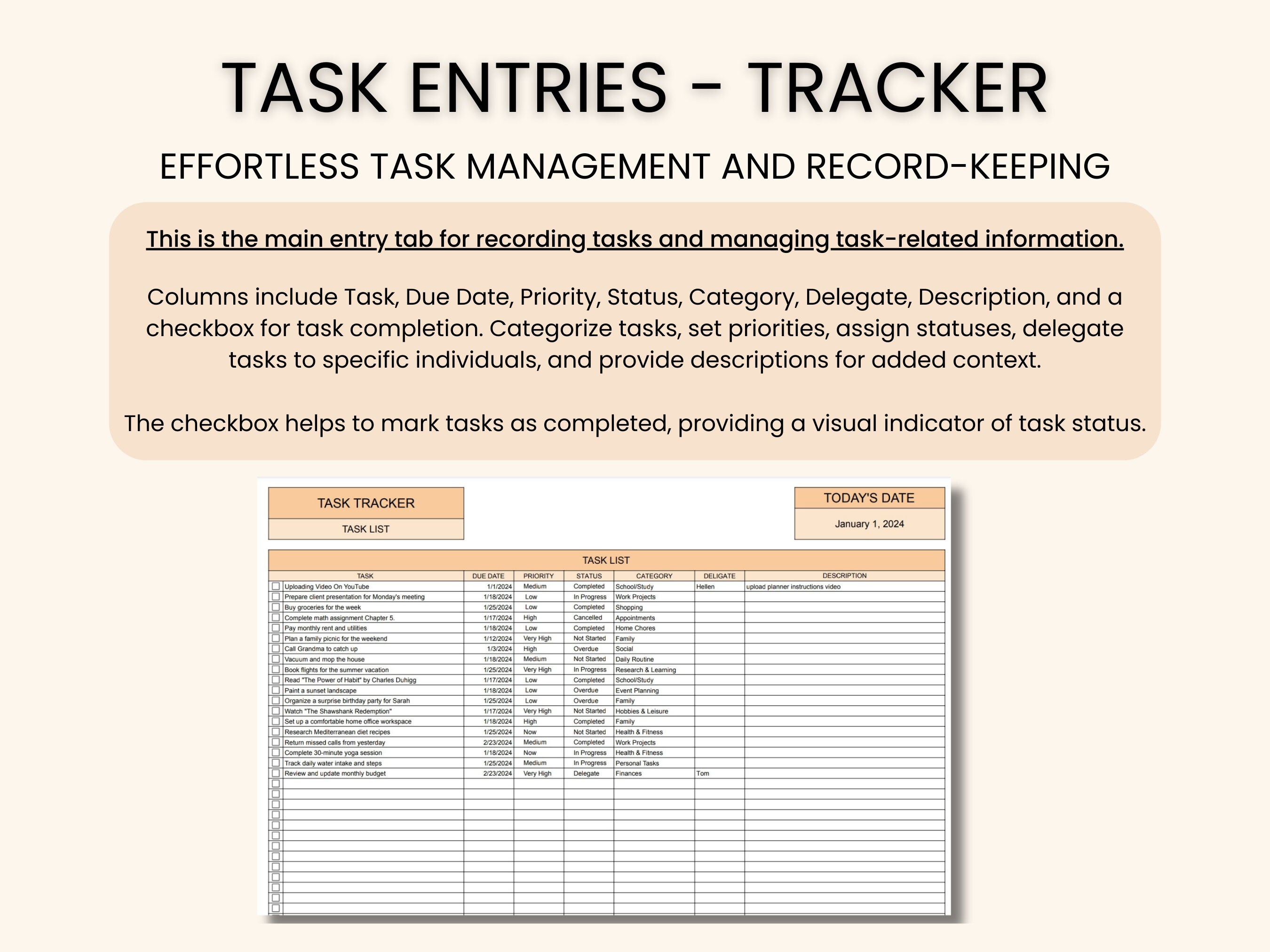 To Do List, Task Tracker, and Productivity Planner for Excel Daily ...