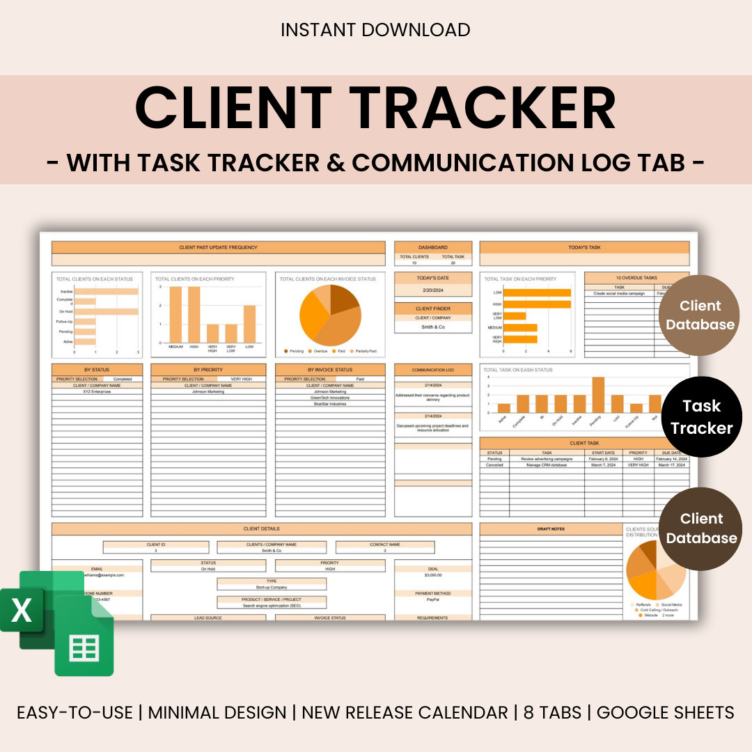 Client Tracker & Management for Small Businesses | CRM Tracker W/ Task ...