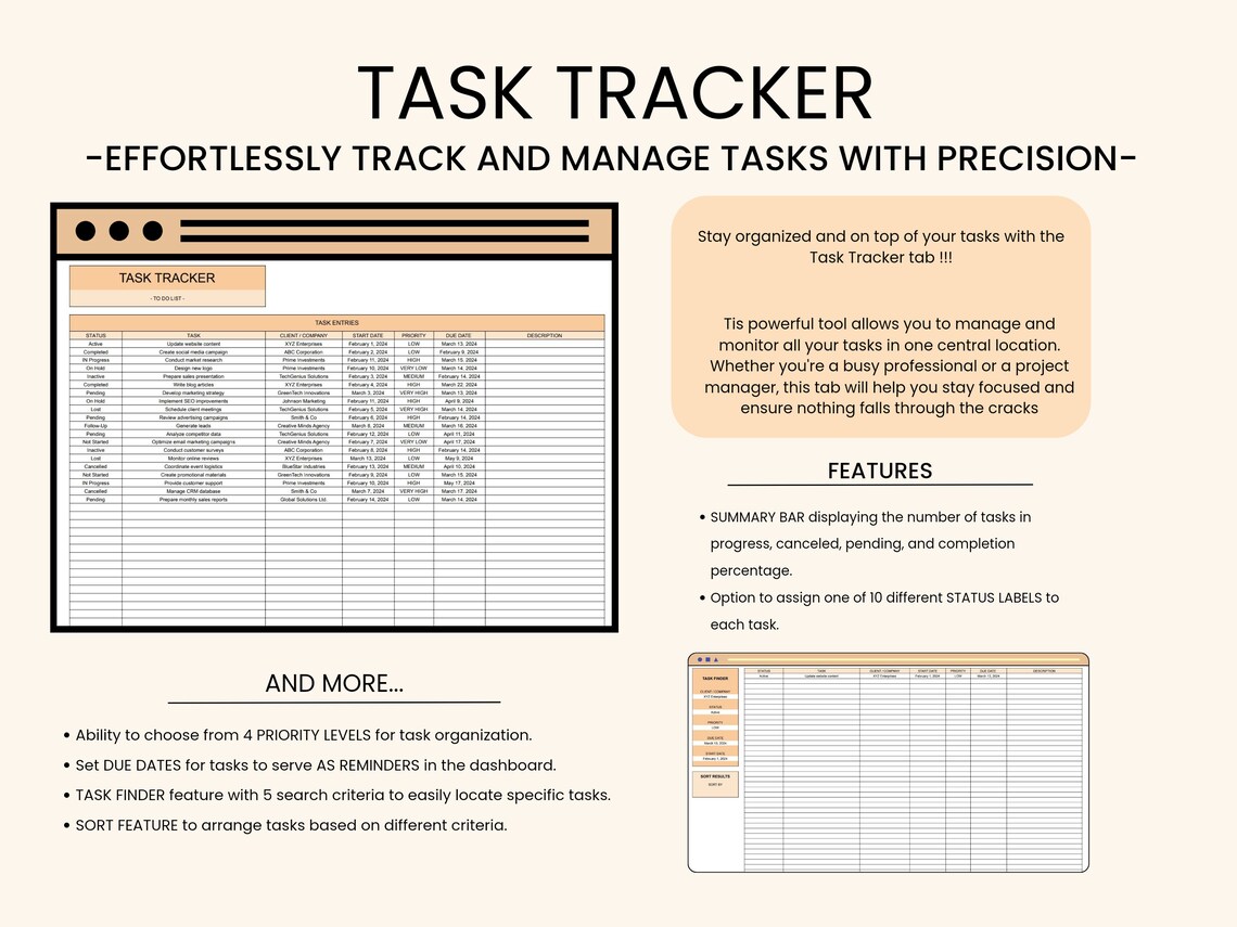 Client & Task Tracker for Small Businesses | CRM Tracker W/ Task ...