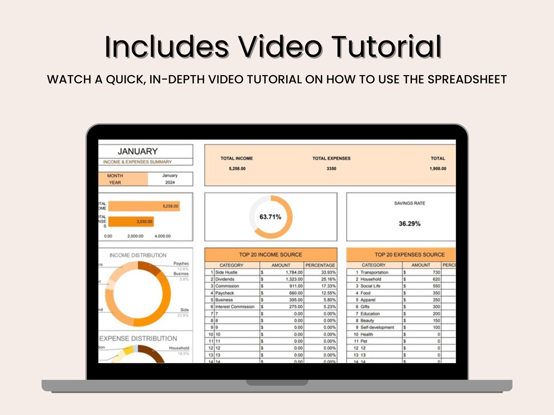 Income and Expense Tracker Spreadsheet Personal Financial Planner Excel ...