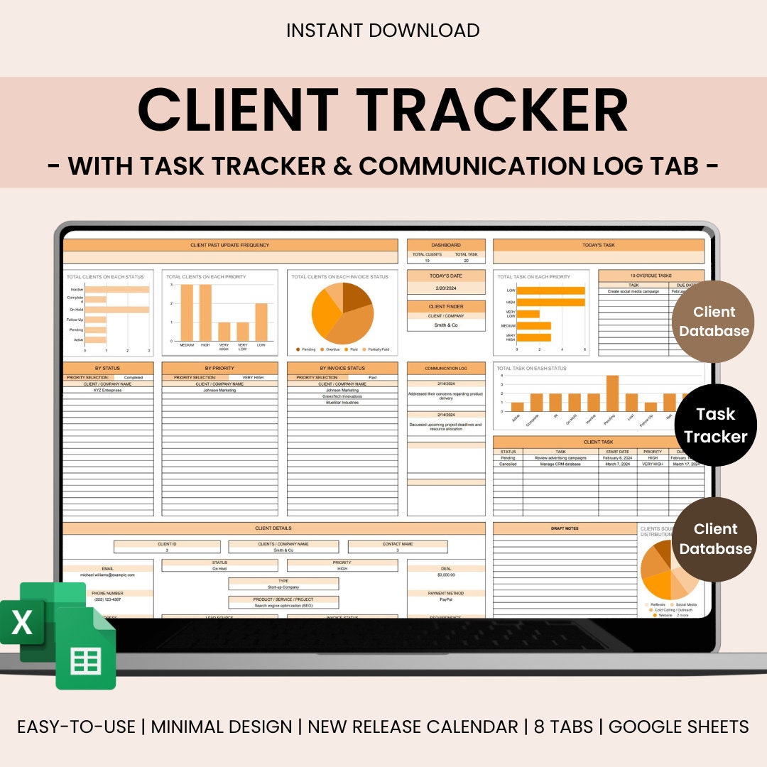 Client & Task Tracker for Small Businesses | CRM Tracker W/ Task ...