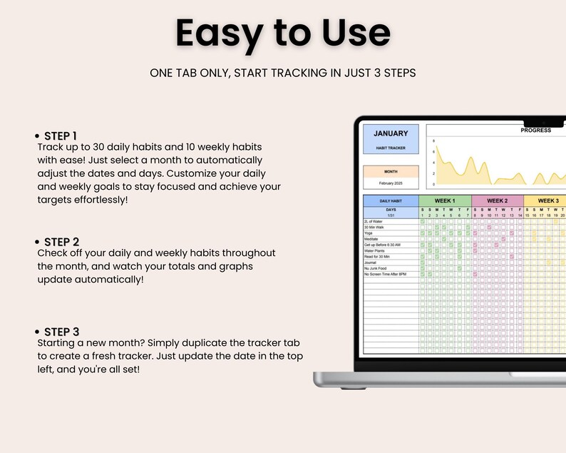 Habit Tracker Spreadsheet for Google Sheets, Daily Routine Tracker ...