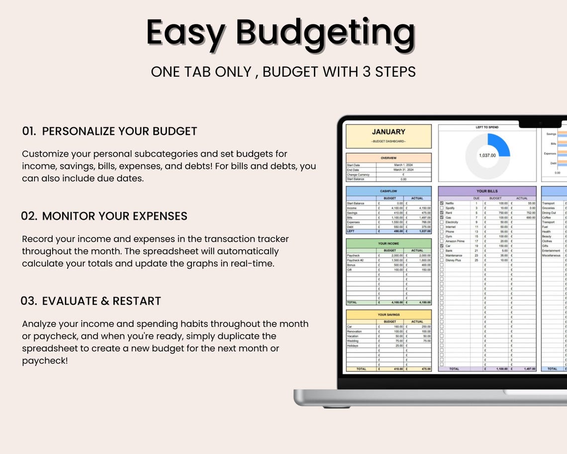 Simple Budget Budget Planner Spreadsheet Monthly Budget for Google ...