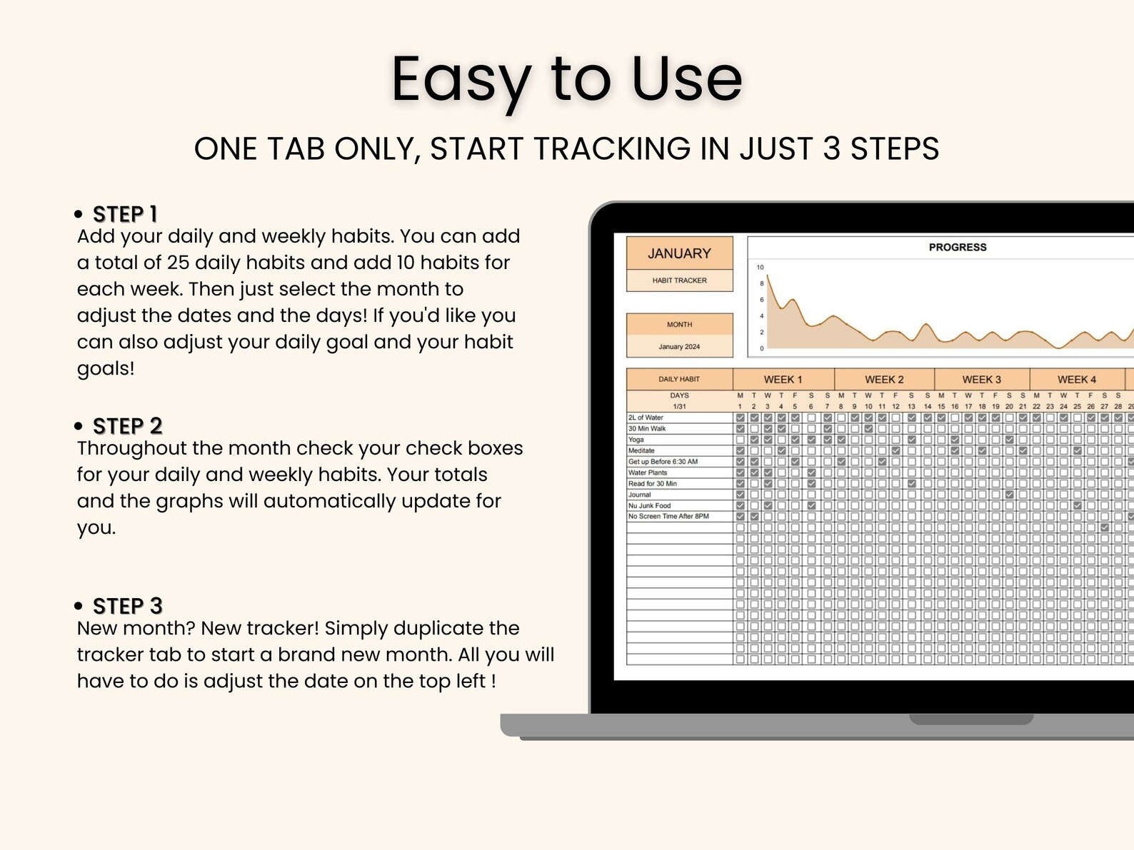 Habit Tracker Spreadsheet for Google Sheets, Daily Routine Tracker ...