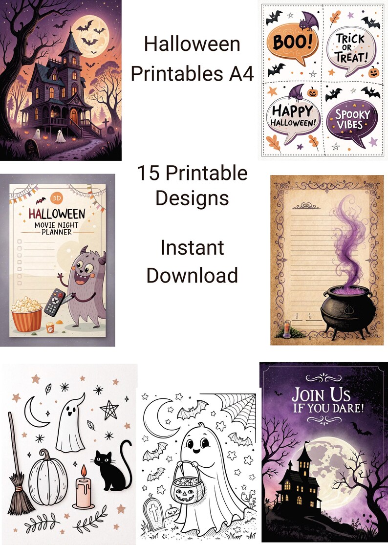 15 Halloween Printables A4 | Instant Download | Digital Wall Art ...