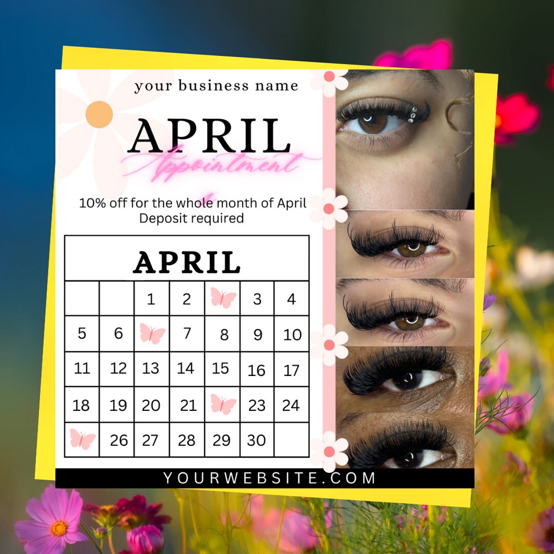 April Booking Flyer, Lash Tech Booking Flyer, Nail Tech Booking Flyer ...