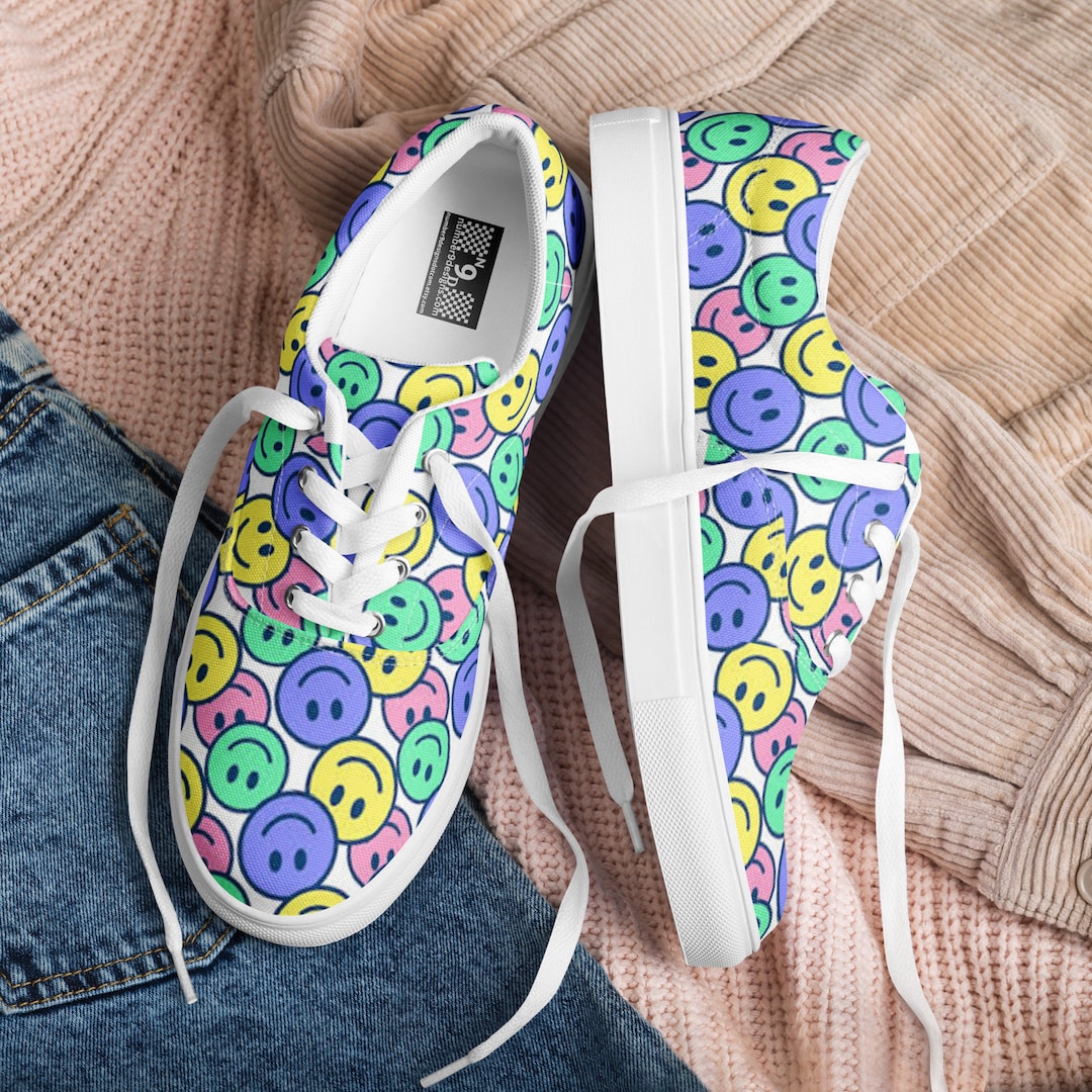 Pastel Smiley Face Womens Lace-up Canvas Shoes - Etsy