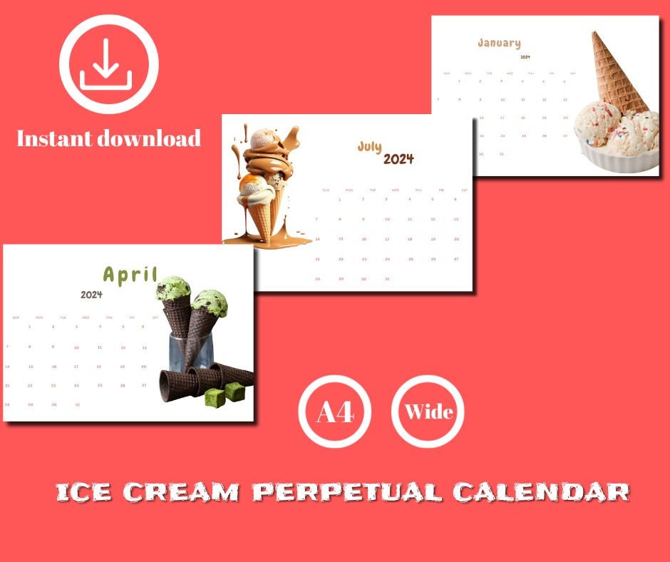 A4 Ice Cream Calendar 2024 Printable. 8.3x11 - Etsy