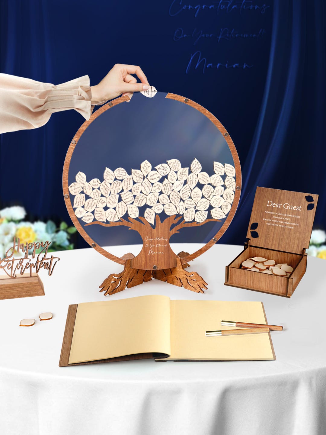 Cherish a Legacy: Personalized Retirement Guest Book, Engraved Wooden ...