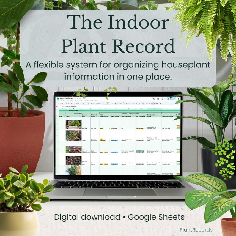 Indoor Plant Record – Fillable Houseplant Log | Google Sheets Template ...