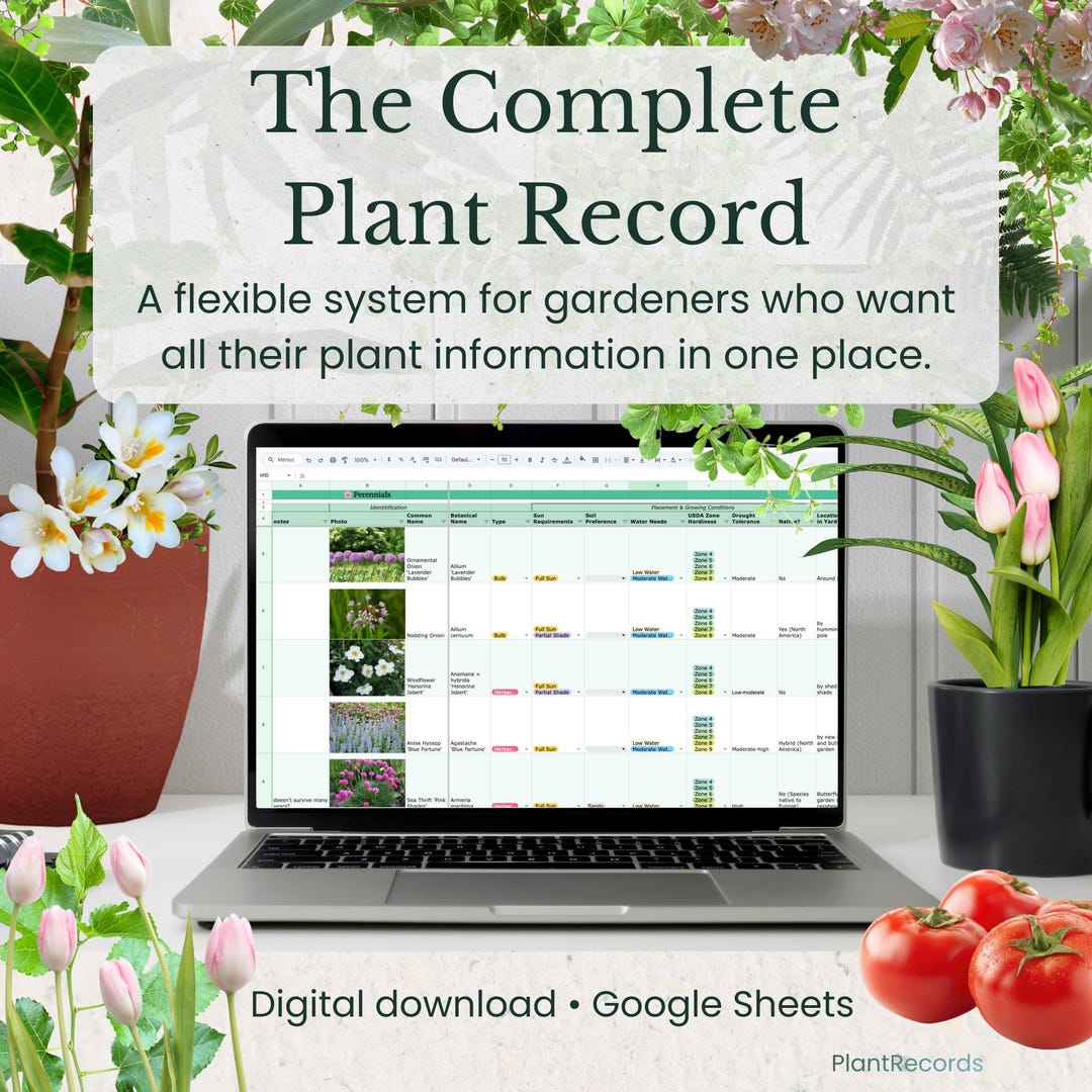 Complete Plant Record – Fillable Google Sheet Garden System | Digital ...
