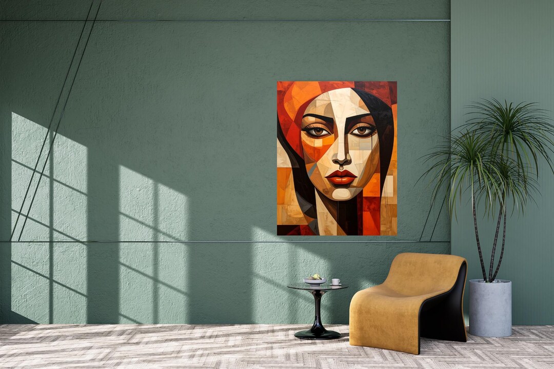 Buy Abstract Cubist Woman Portrait | Modern Geometric Wall Art | Warm ...
