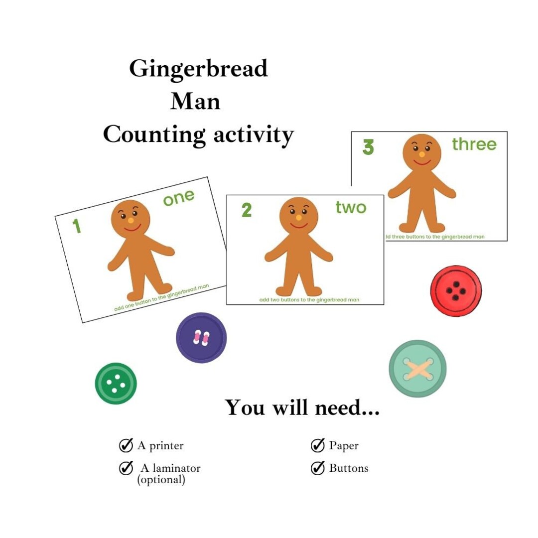 Gingerbread Man Counting With Buttons Printable - Etsy
