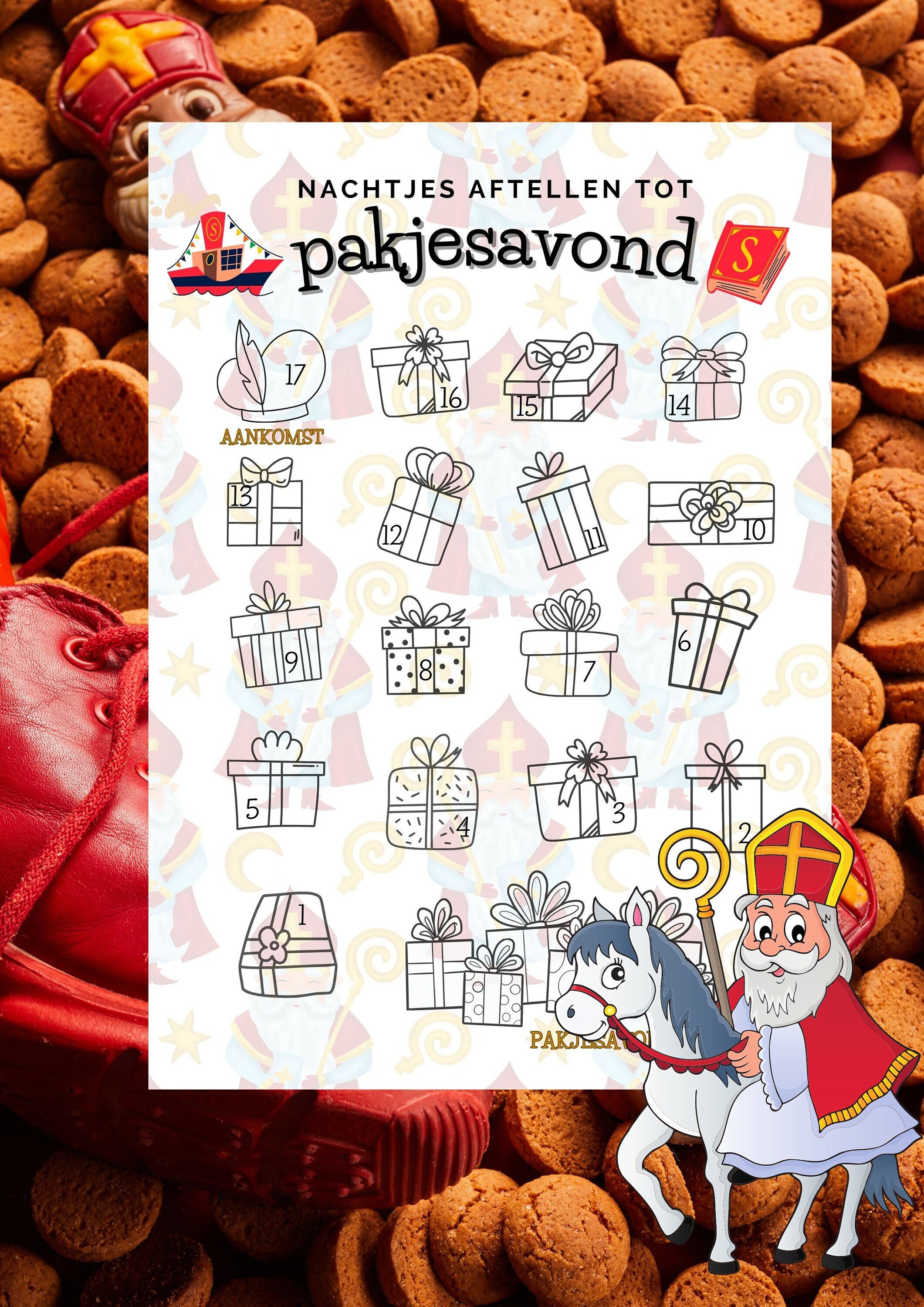 Sinterklaas Aftelkalender 2023 - Sinterklaas Kleurplaat - Pakjesavond ...