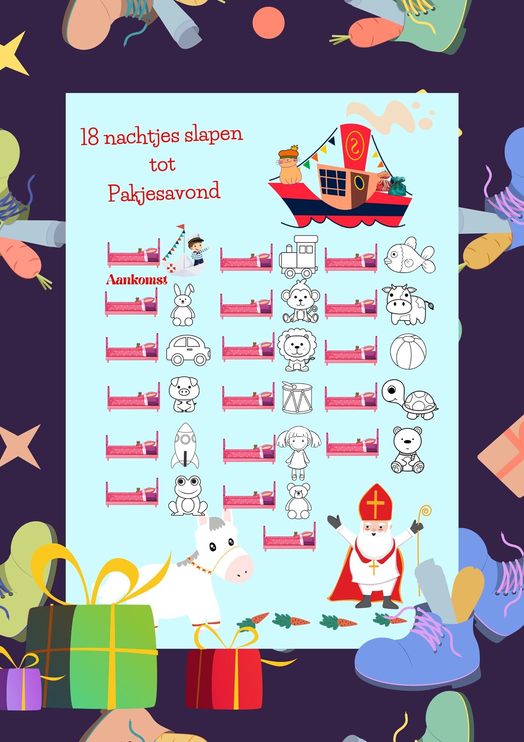 Sinterklaas Aftel Kalender Voor Kinderen Sinterklaas Kleurplaat 18 ...